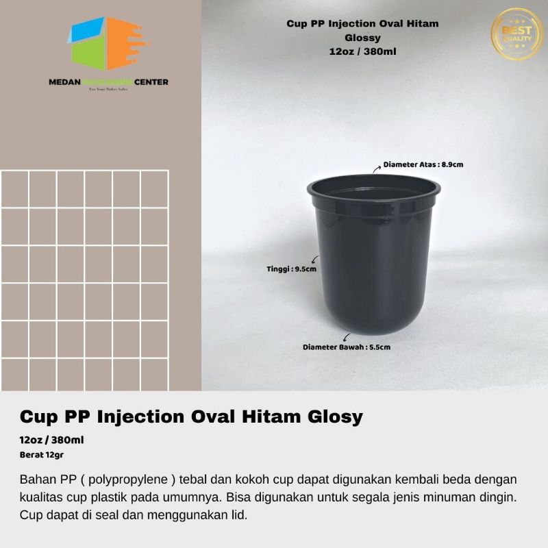 Jual Cup Plastik PP injection oval hitam 12oz (350ml) tanpa tutup / Cup ...