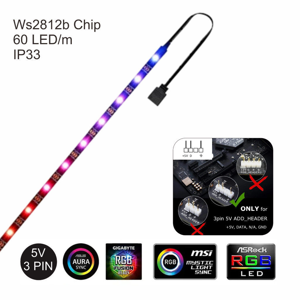 Jual LED Strip PC Sync Mobo ARGB 3 Pin 5V WS2812 Sync Mobo Asus Aurora ...