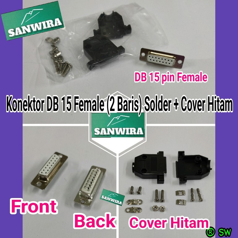 Jual Konektor DB 15 Male | Female 2 baris cover hitam plastik ...