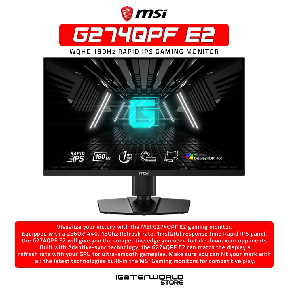 Jual MSI G274QPF E2 WQHD 180Hz Rapid IPS Gaming Monitor | Shopee Indonesia