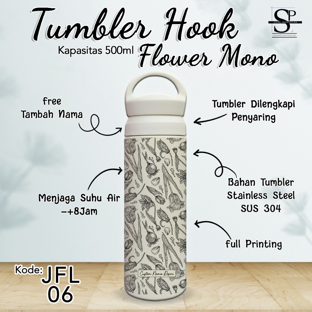 Jual Tumbler Japan Hook Motif Bunga Custom Nama Stainless Steel 500 ML ...