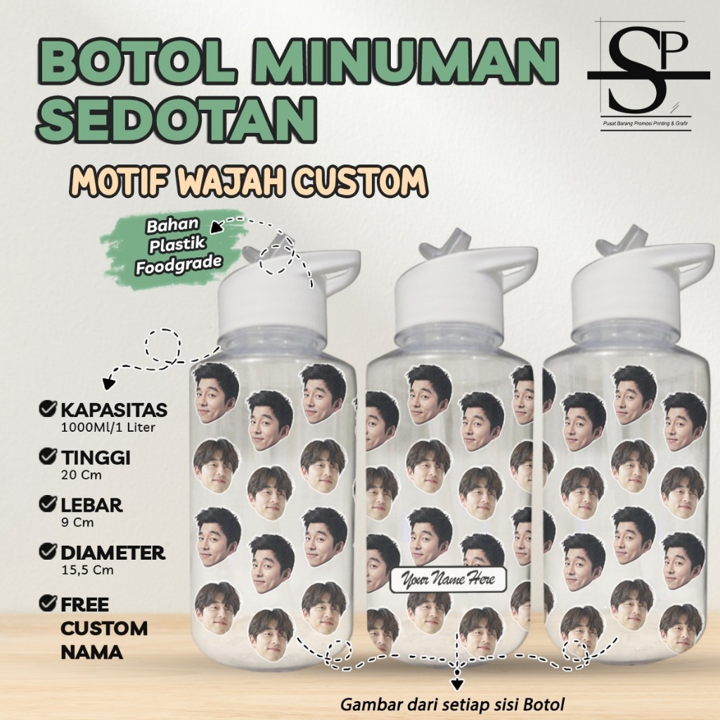 Jual Botol Minum Plastik Sedotan Custom Muka / Wajah Free Custom Nama ...