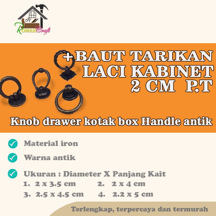 Jual +Baut Tarikan laci kabinet 2 cm P.T Knob drawer kotak box Handle ...