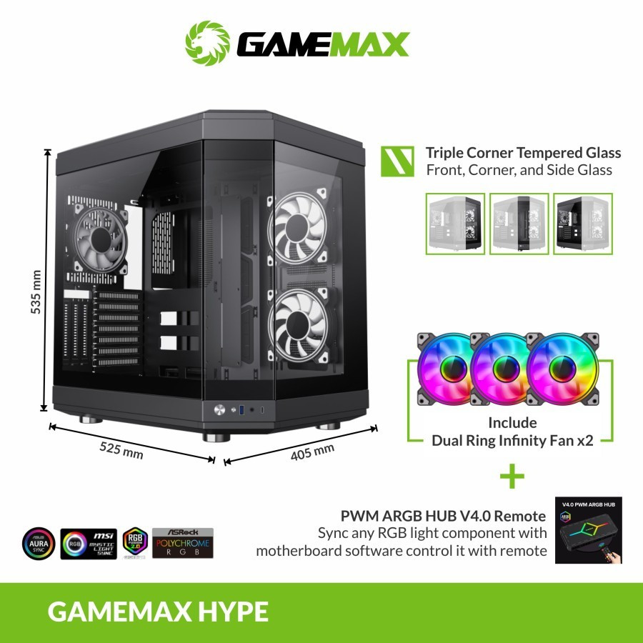 Jual PC Case Gamemax HYPE Premium Mid-Tower ATX Free 3Fan RGB | Shopee ...