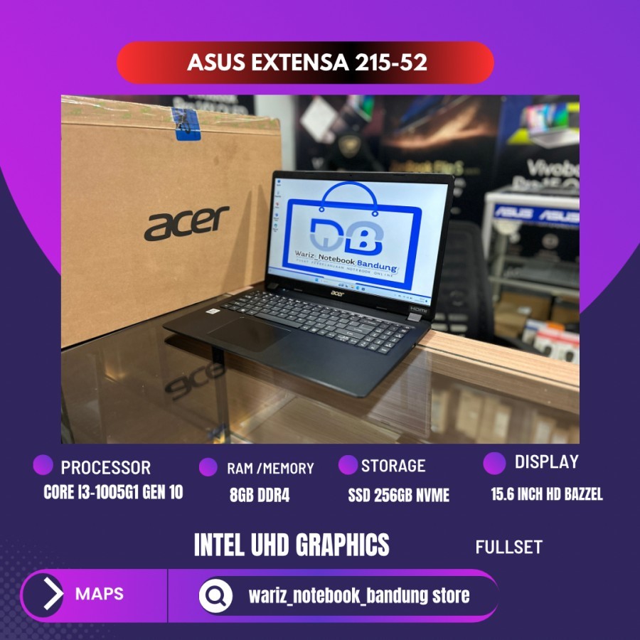 Jual ACER EXTENSA 215-52 CORE I3-1005G1 RAM 8GB SSD 256GB NVME FULLSET | Shopee Indonesia