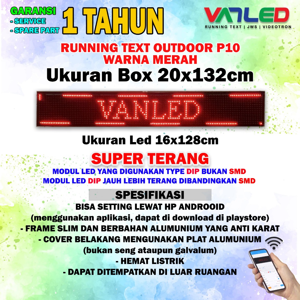 Jual Led Running Text Outdoor P10 Warna Merah Ukuran 20x132cm ...