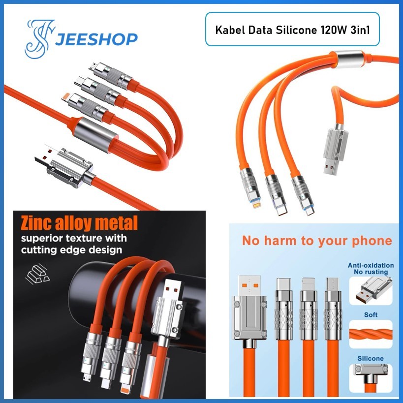 Jual Kabel Data 120W 3in1 Micro Type C Lightning Fast Charging Kabel Data Silicone | Shopee ...