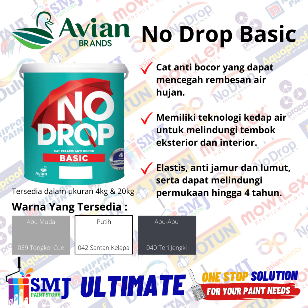 Jual Cat Pelapis Anti Bocor Waterproofing NO DROP BASIC Putih 042 Santan Kelapa 20kg | Shopee ...