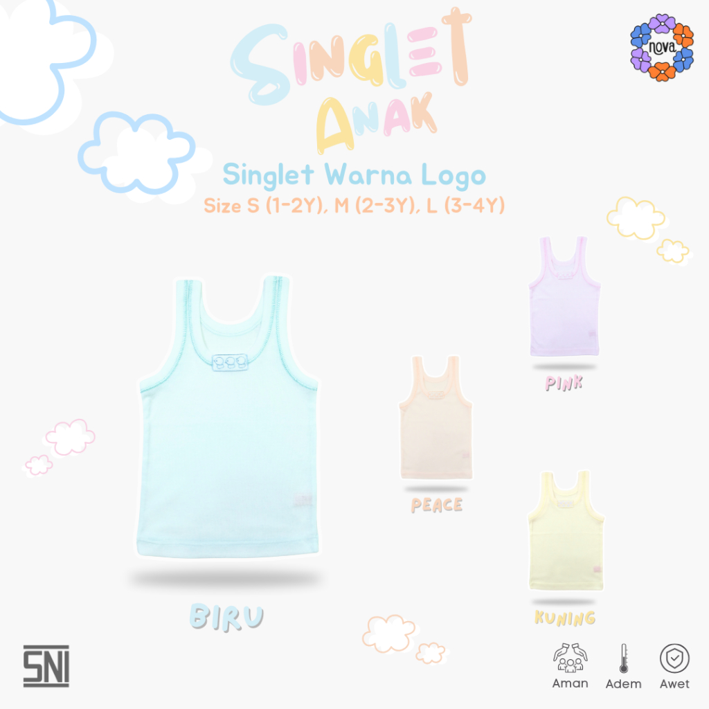 Jual NOVA SINGLET ANAK - SINGLET WARNA LOGO 1-4 TAHUN (1 PCS) | Shopee ...