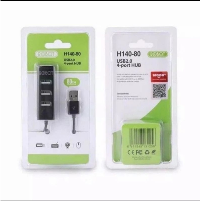 Jual USB HUB 4 Port 2.0 ROBOT H140-80 Panjang 80cm | Shopee Indonesia