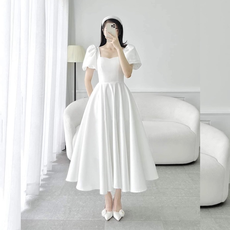 Jual NEENA GOWN - Gaun pesta wanita dress prewedding prewed A line midi ...