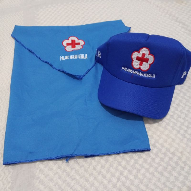 Jual Topi PMR + slayer PMR Bordir (BIRU) hakus | Shopee Indonesia