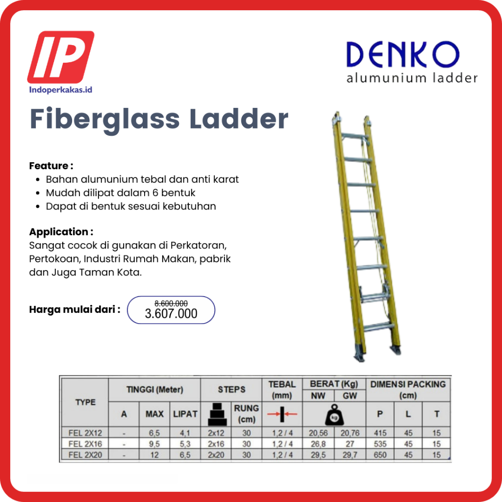 Jual Tangga Fiberglass PLN Denko Fiberglass Ladder 6.5 - 12 Mater ...