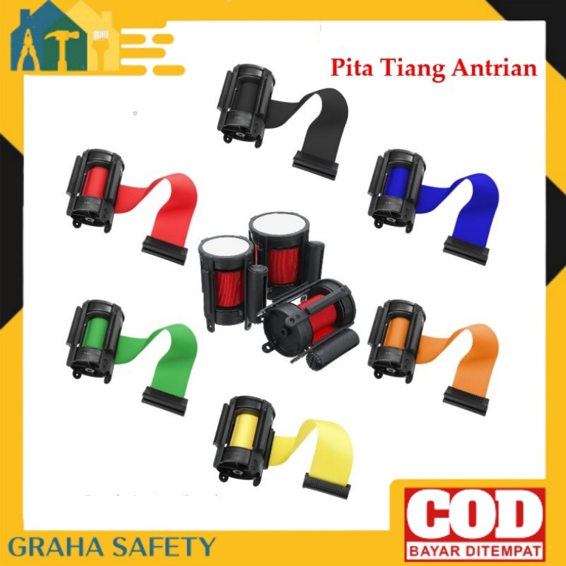 Jual Queue Ribbon 2M Kepala Tiang Antrian / Pita Roll Tiang Antrian ...