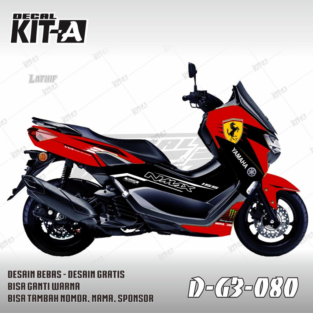 Jual Stiker NMAX NEW decal sticker motor MOTIF Hitam Merah Ferrari D-G3 ...