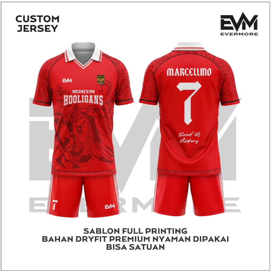 Jual Jersey Futsal/Sepak Bola RED HOOLIGAN Bebas Custom Nama Full ...