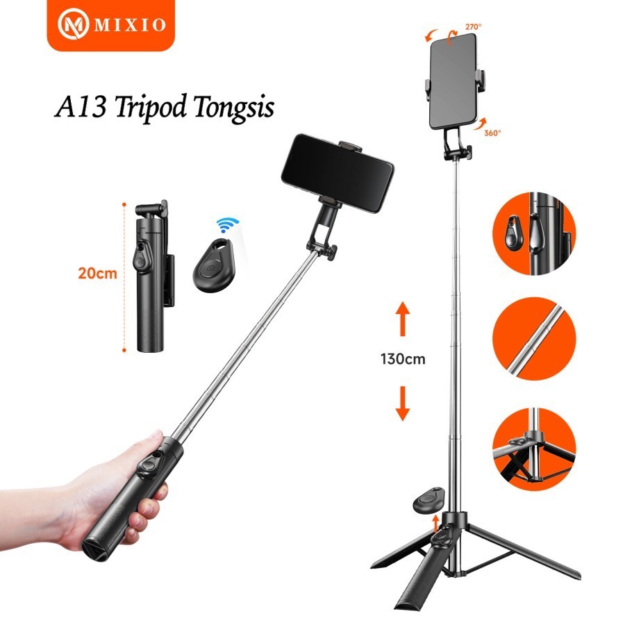 Jual MIXIO A13 130CM Tongsis Bluetooth Selfie Stick Tripod Mini ...