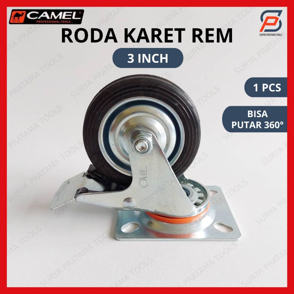 Jual Roda Troli Rem Karet 3 Inch Camel / Roda Caster Gepeng Rem Etalase ...