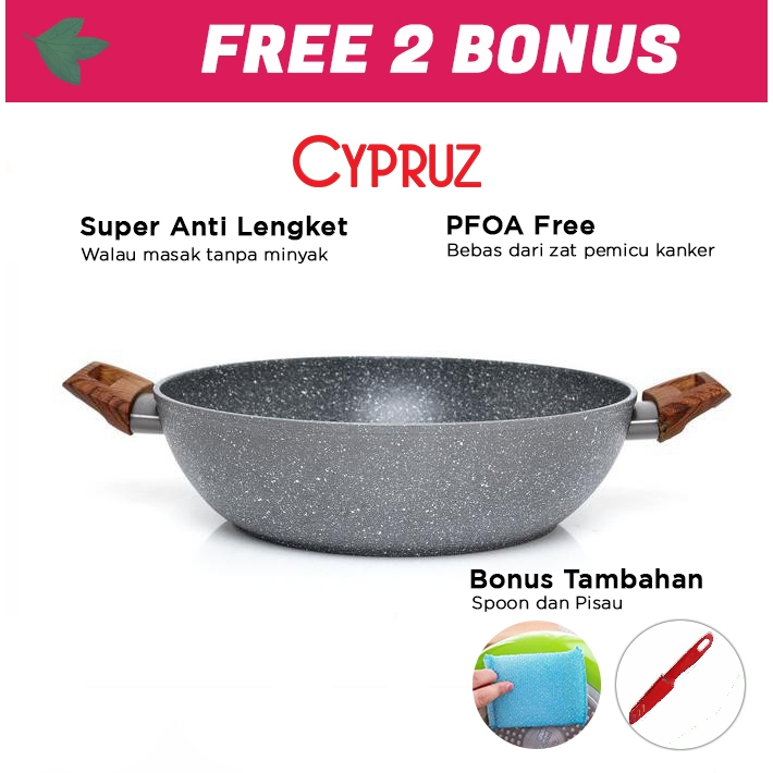 Jual Cypruz Grey Marble Wok Pan / Kuali Anti Lengket (Tanpa Tutup) - 30 cm | Shopee Indonesia