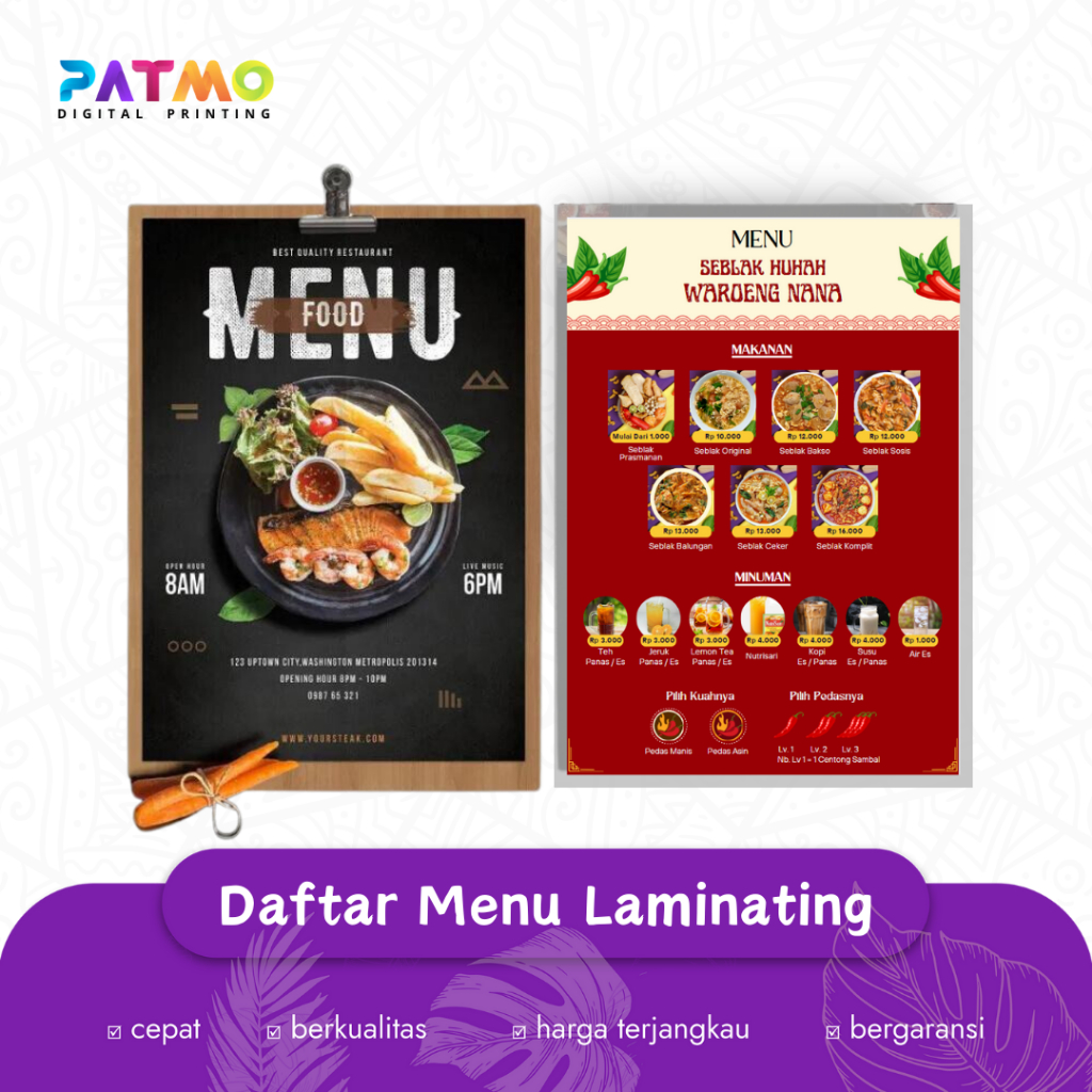 Jual Menu Restoran A3 BELUM TERMASUK DESIGN (+Laminating) Cetak Print Bisa Custom / Menu Rumah ...
