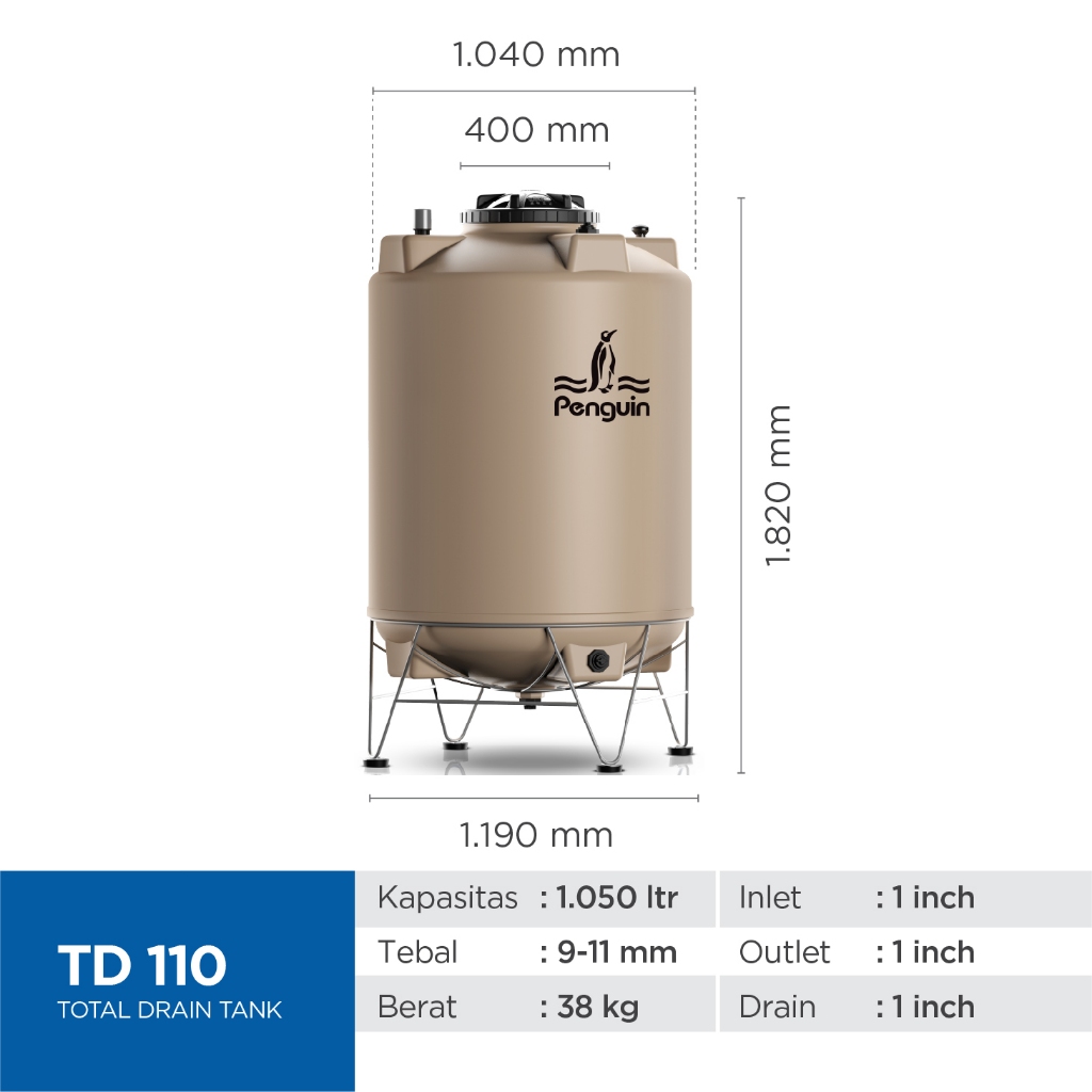 Jual Penguin TD-110 1000 Liter Toren Tandon Tangki Air Total Drain Tank | Shopee Indonesia