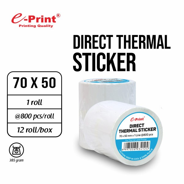 Jual Direct Thermal Sticker Label Barcode 70 x 50 mm merk E-PRINT (isi ...