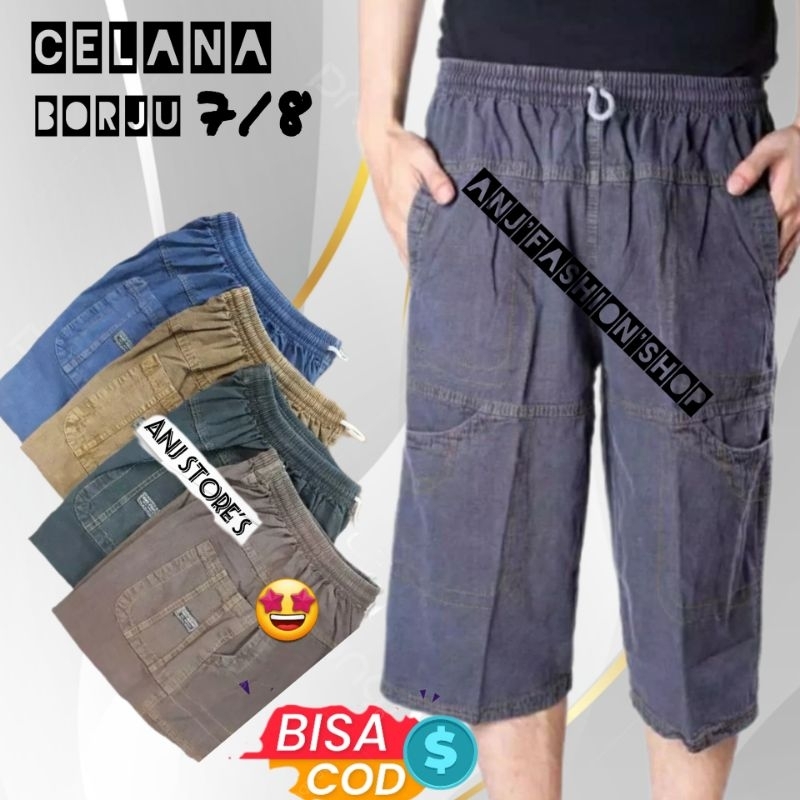 Jual Celana Pendek BORJU CARGO Pria Dewasa 7/8 Harian Jumbo Bahan Jeans ...