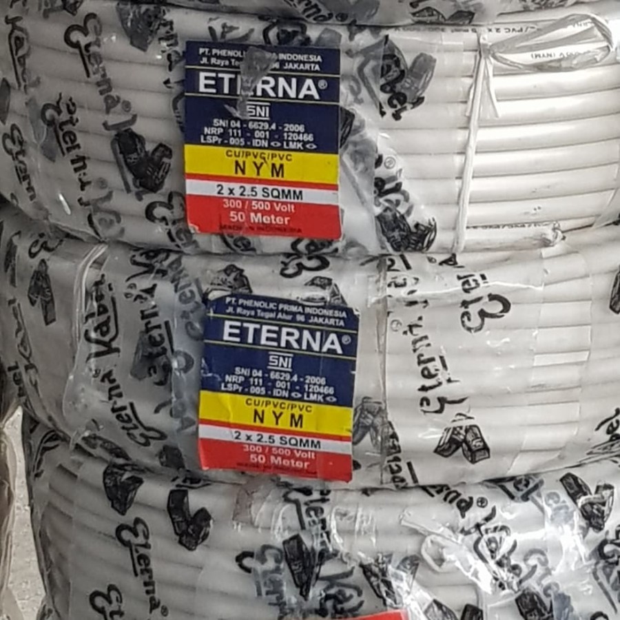 Jual Kabel listrik Eterna 2x2.5 2x2,5 Nym / 2.5 mm isi 2 Kawat Tembaga Putih 50M 50 Meter ...