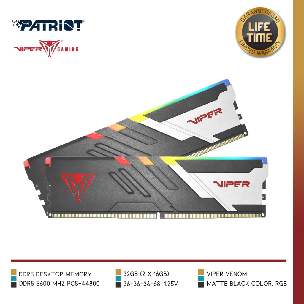 Jual PATRIOT PVVR532G560C36K | VIPER VENOM RGB 32GB (2X16GB) DDR5 ...