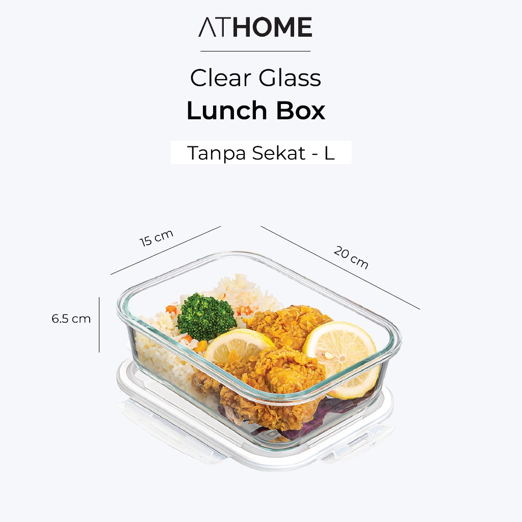 Jual ATHOME Clear Glass Lunch Box / Kotak Makan Kaca Sekat Kedap Udara ...