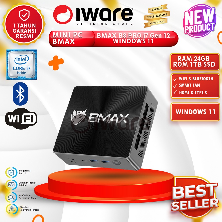 Jual Bmax B8 Pro Mini PC 24GB/1TB 4K Windows 11 Pro Core i7 Gen 12 Type ...