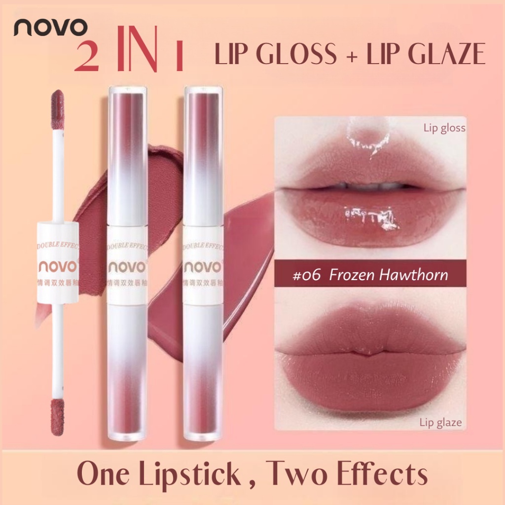 Jual NOVO lip gloss dua-dalam-satu cermin bibir ganda glasir matte ...