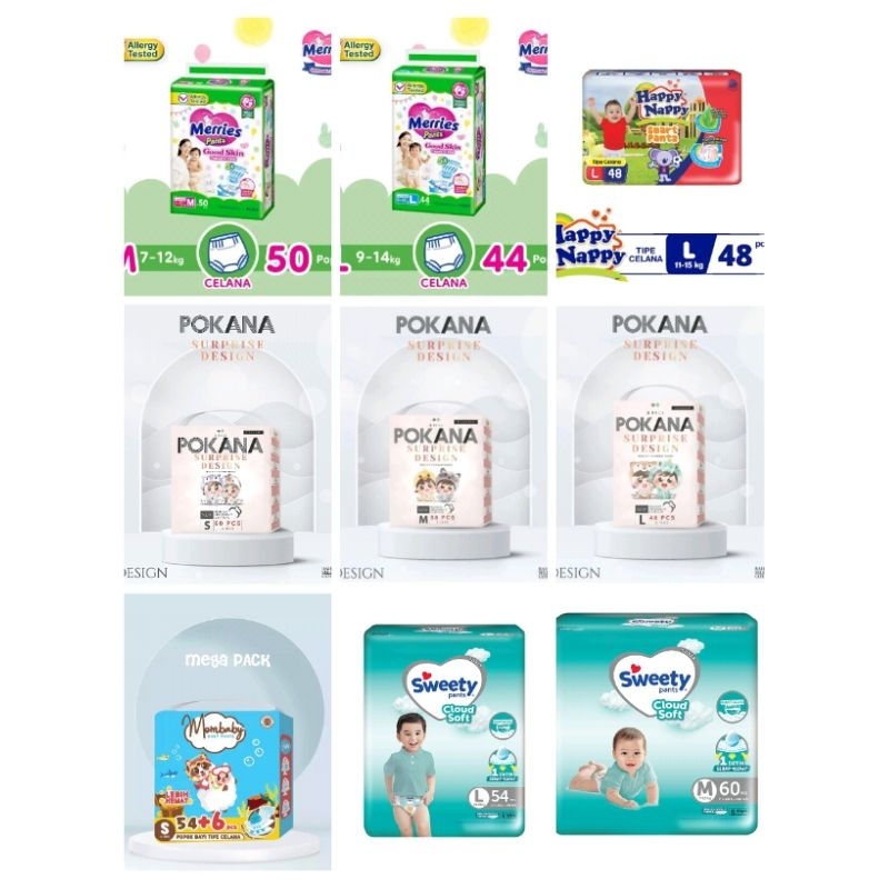 Jual Happy Nappy L48, Pokana S60, M58 & L48, Sweety Silver M60, L54 ...