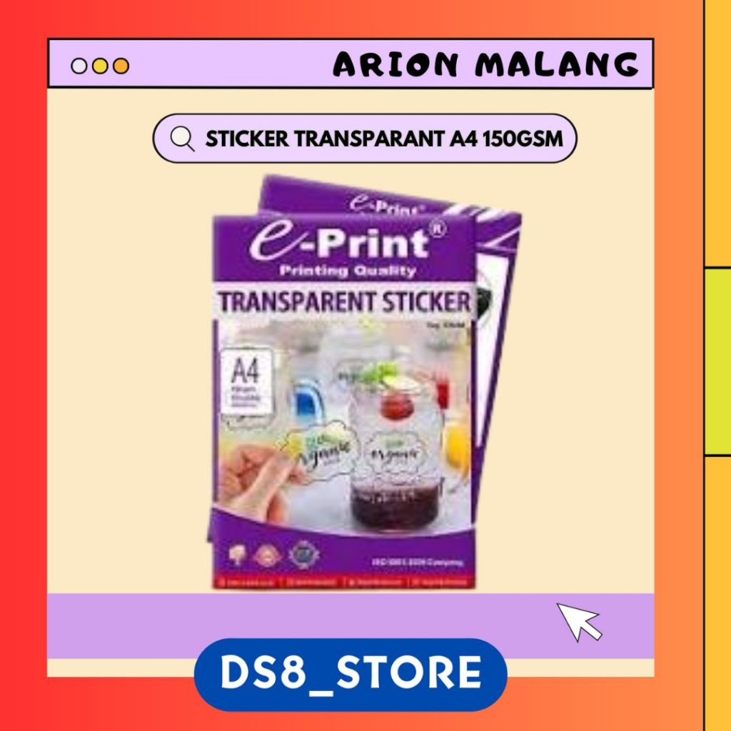 Jual Transparent Sticker A4 / Kertas Stiker Transparan A4 E-PRINT ...
