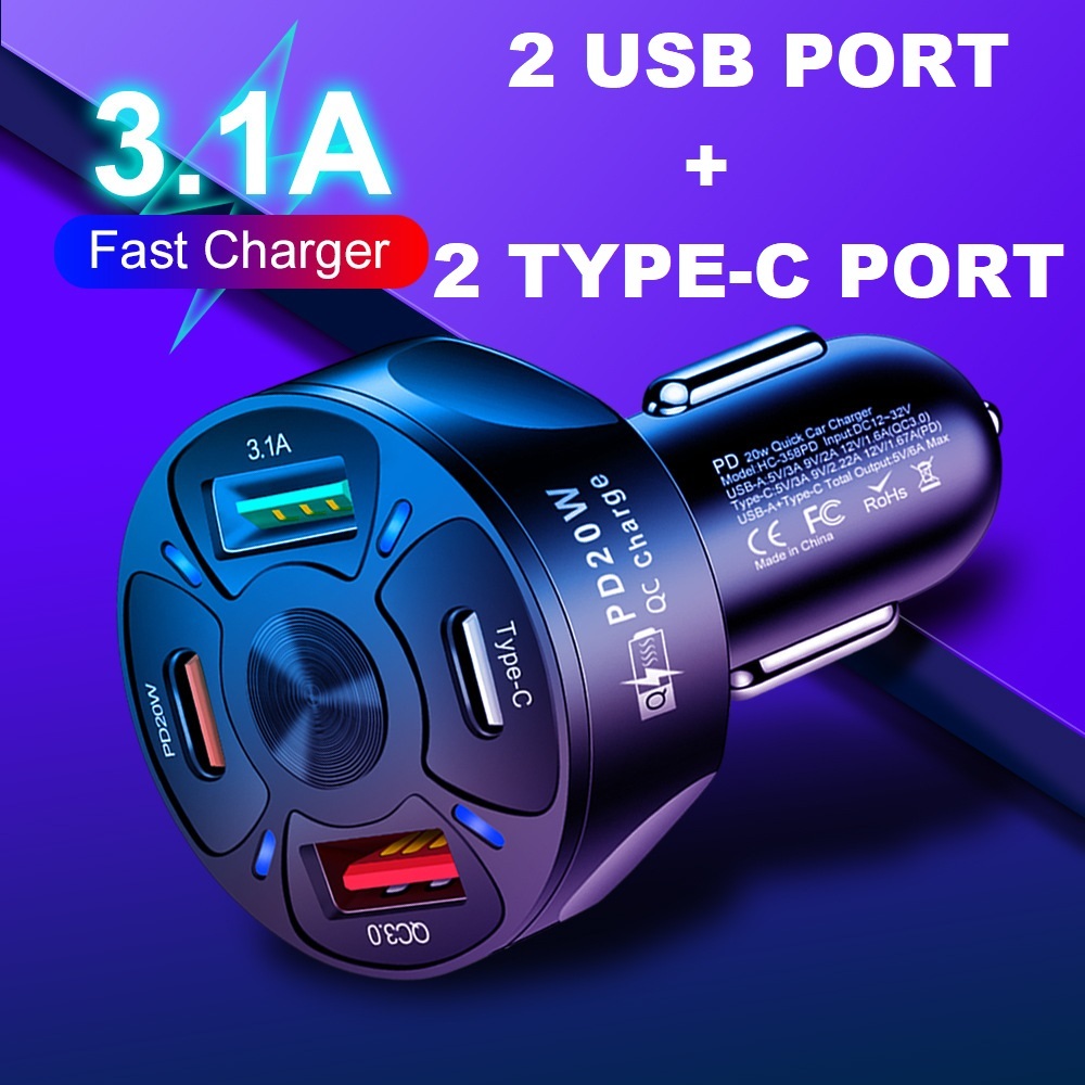 Jual VOLT METER AKI + SUPER CAR CHARGER Mobil USB TYPE-C Qc3.0 60W 15A 5 Port PD20W BK-358 BK ...