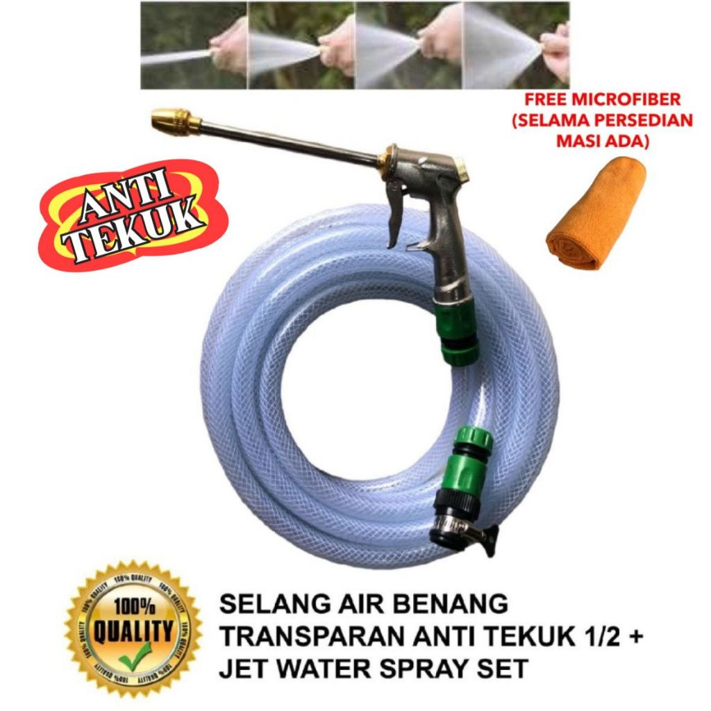 Jual SELANG AIR BENANG TRANSPARAN ANTI TEKUK 1/2 + JET WATER SPRAY SET ...