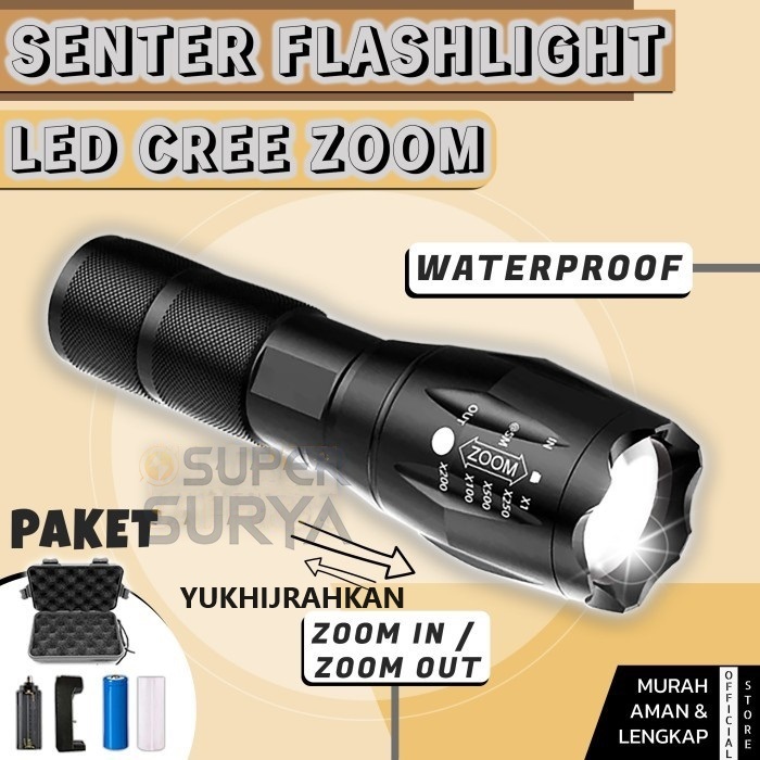 Jual Senter Super Terang Waterproof LED Tactical Anti Air Lampu SWAT Zoom Murah | Shopee Indonesia