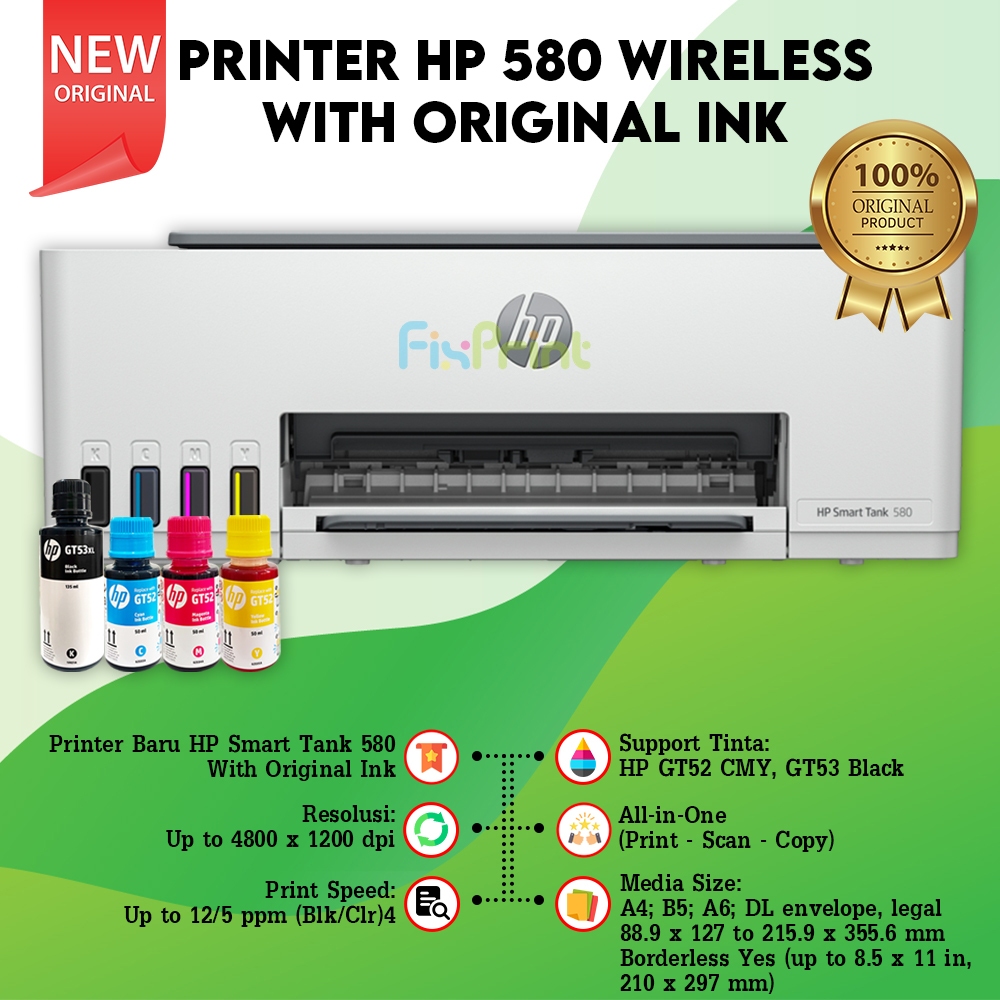 Jual Printer HP Smart Tank 580 Print Scan Copy WiFi A4 Multi function ...
