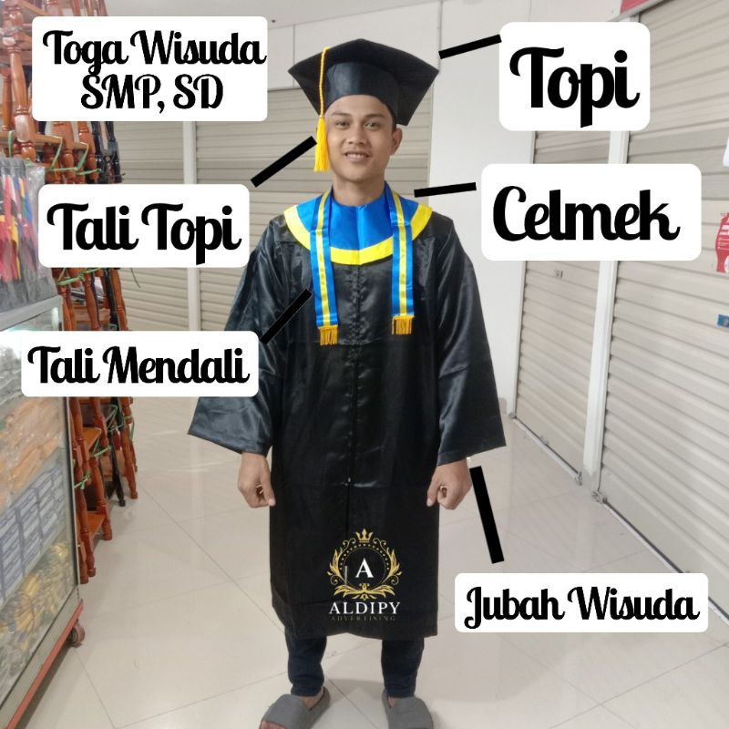 Jual Toga Wisuda Anak SD Paket Lengkap Warna Samir Biru List Kuning Dan ...