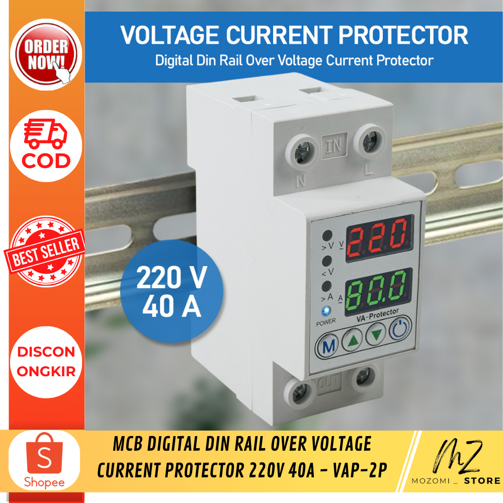 Jual MCB Digital Din Rail Over Voltage Current Protector 220V 40A ...