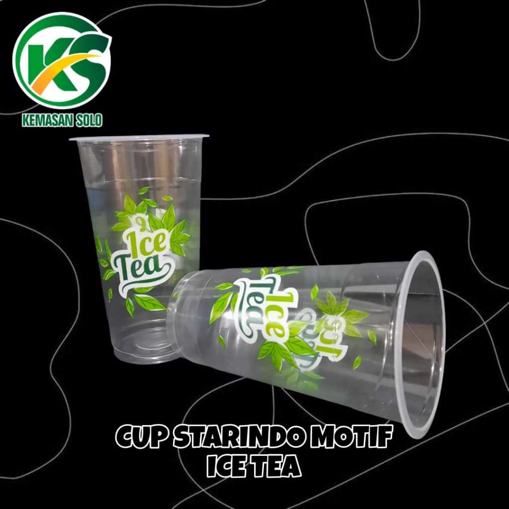 Jual Gelas Plastik Sablon Es Teh Cup PP Starindo 22 oz dan 16 oz datar ...