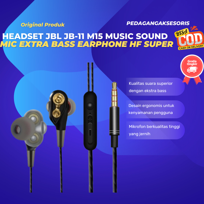 Jual JB11 Headset JBL JB-11 M15 Music sound Mic Extra bass earphone Hf ...