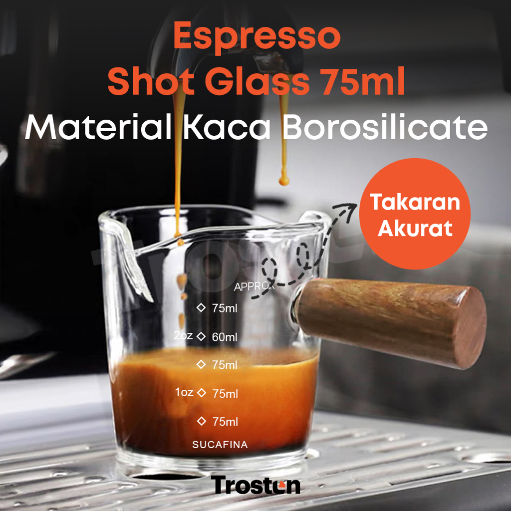 Jual Trosten Espresso Shot Glass 75ml Wooden Handle Double Spout - Gelas Takar Kopi 2.5 oz Gelas ...
