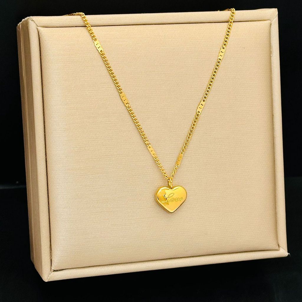 Jual Kalung Titanium Wanita Plus Liontin Motif Love Ukir Viral Korean ...
