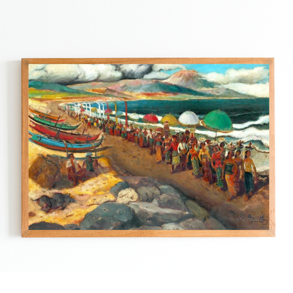 Jual Cetak Lukisan Upacara Adat di Bali Bahan Luster Plus Bingkai Kayu ...