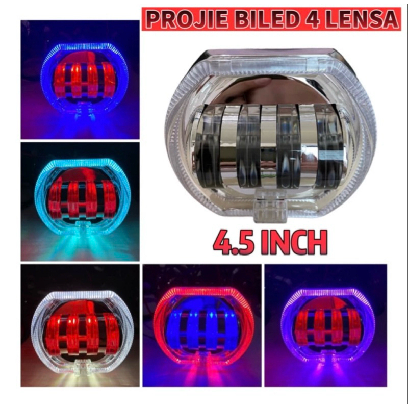 Jual Lampu Utama Biled Projector Mode Projie Biled 4 LED 8D Plus Shroud ...