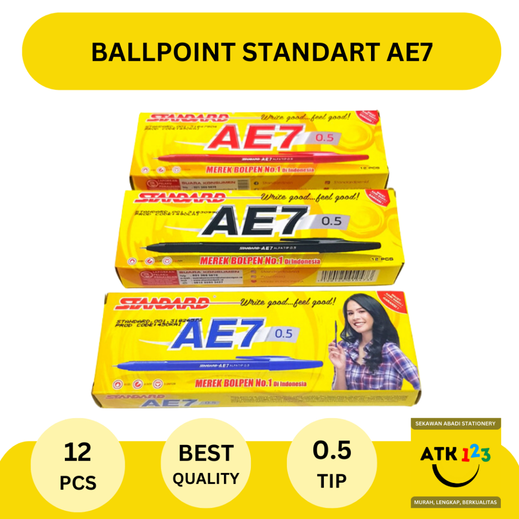 Jual STANDAR Ballpoint / Bolpen / Pulpen Merk Standart AE7 Original ...