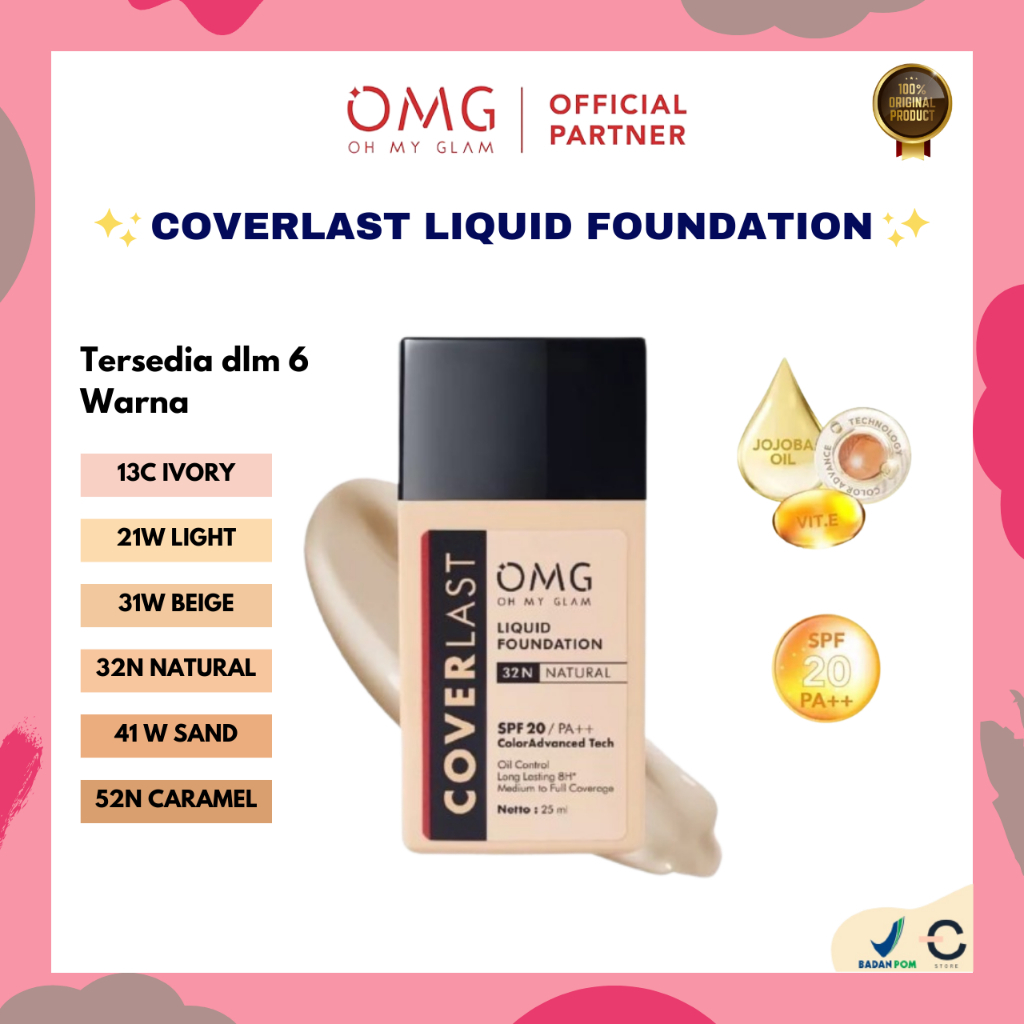 Jual [ORI BPOM] OMG Oh My Glam Coverlast Liquid Foundation SPF 20 PA++ ...