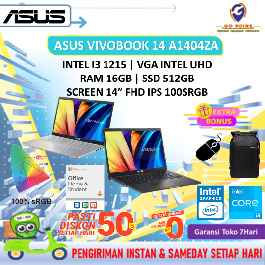 Jual ASUS VIVOBOOK 14 A1404ZA INTEL I3 1215 RAM 16GB SSD 512GB Full HD IPS 100SRGB | Shopee ...