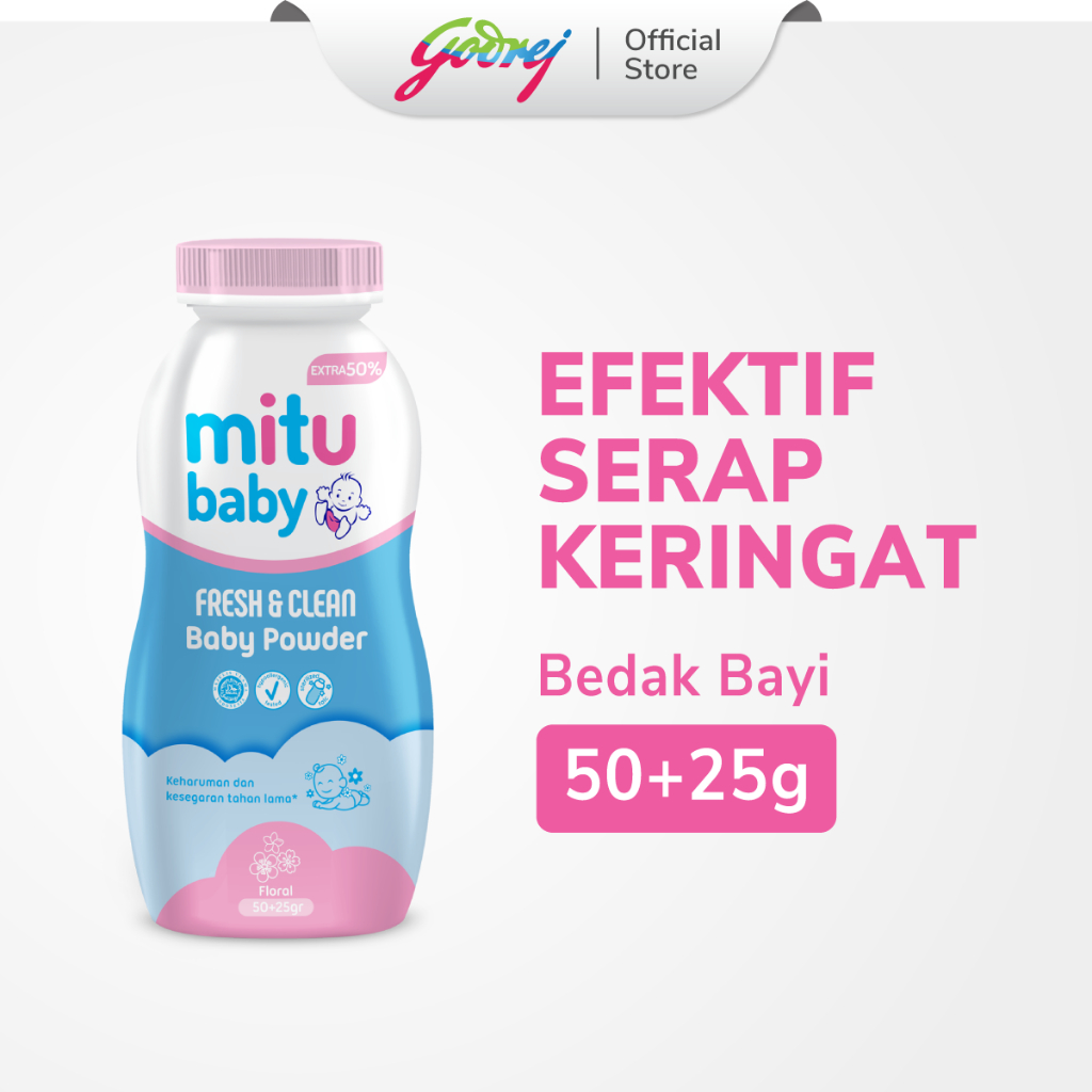 Jual Mitu Baby Powder Fresh & Clean Pink Floral 50 gr + 50% - Bedak ...